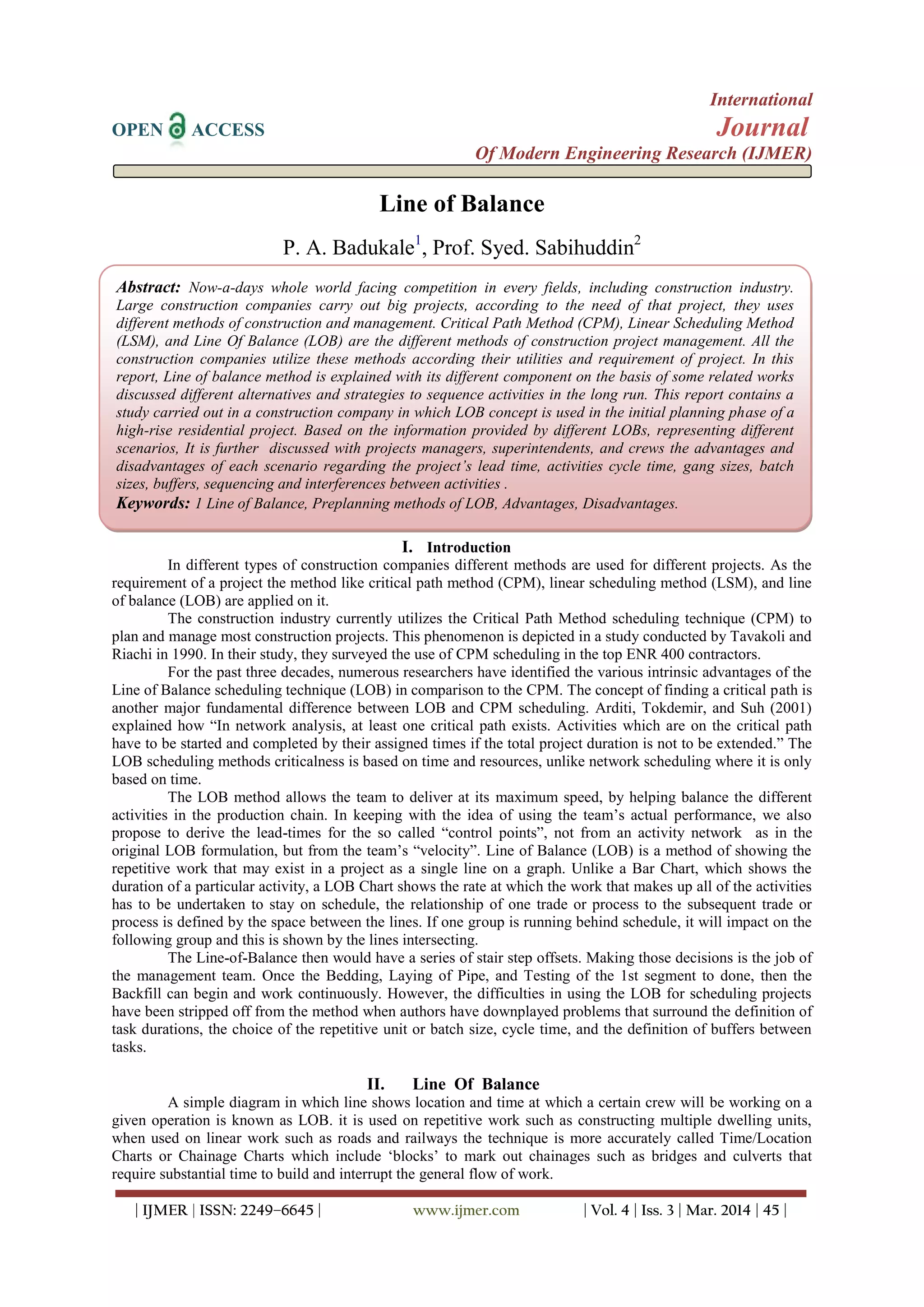 Line of Balance | PDF