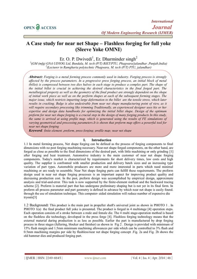 A Case study for near net Shape – Flashless forging for full yoke (Sleeve Yoke OMNI) | PDF