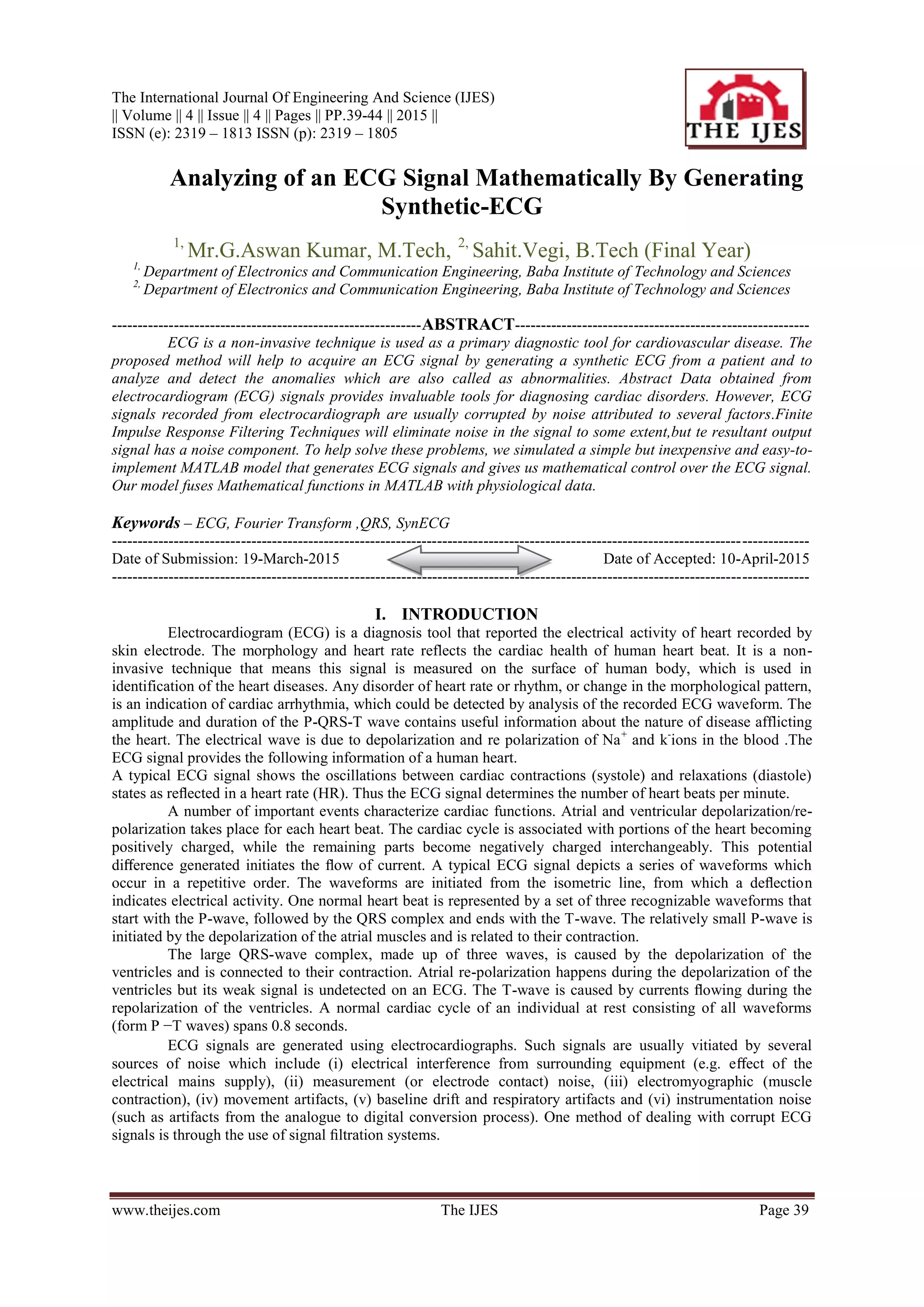 Analyzing of an ECG Signal Mathematically By Generating Synthetic-ECG | PDF