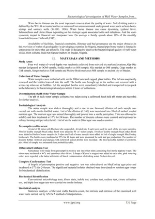 Bacteriological Investigation of Well Water Samples from Selected ...