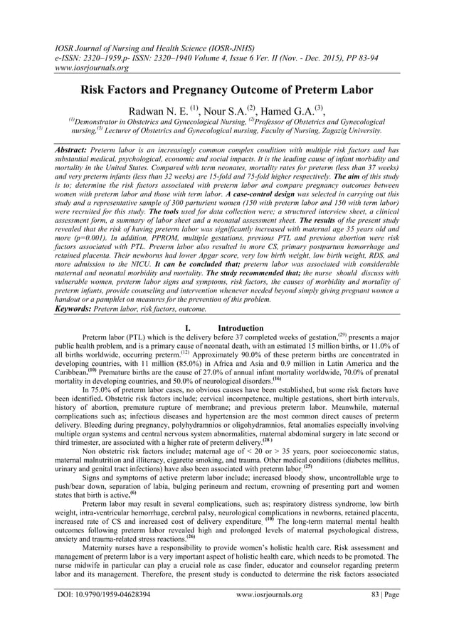 Risk Factors and Pregnancy Outcome of Preterm Labor | PDF | Pregnancy ...
