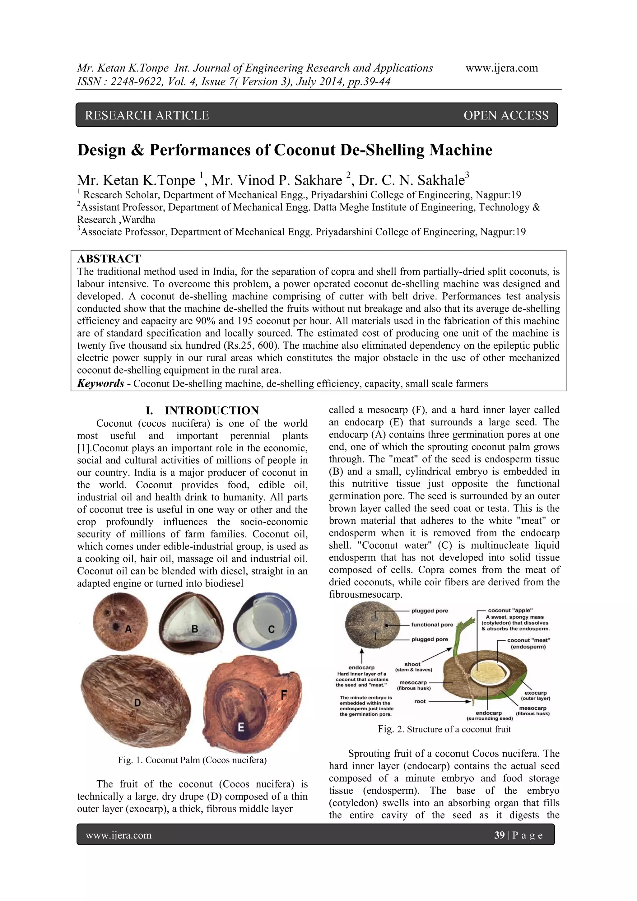 Design & Performances of Coconut De-Shelling Machine | PDF