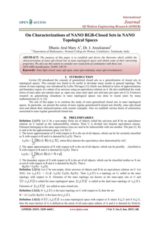 On Characterizations of NANO RGB-Closed Sets in NANO Topological Spaces | PDF