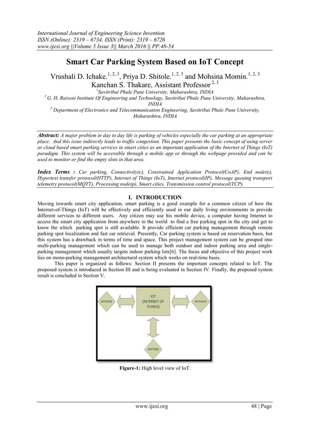 Smart Car Parking System Based on IoT Concept | PDF | Internet | Computing