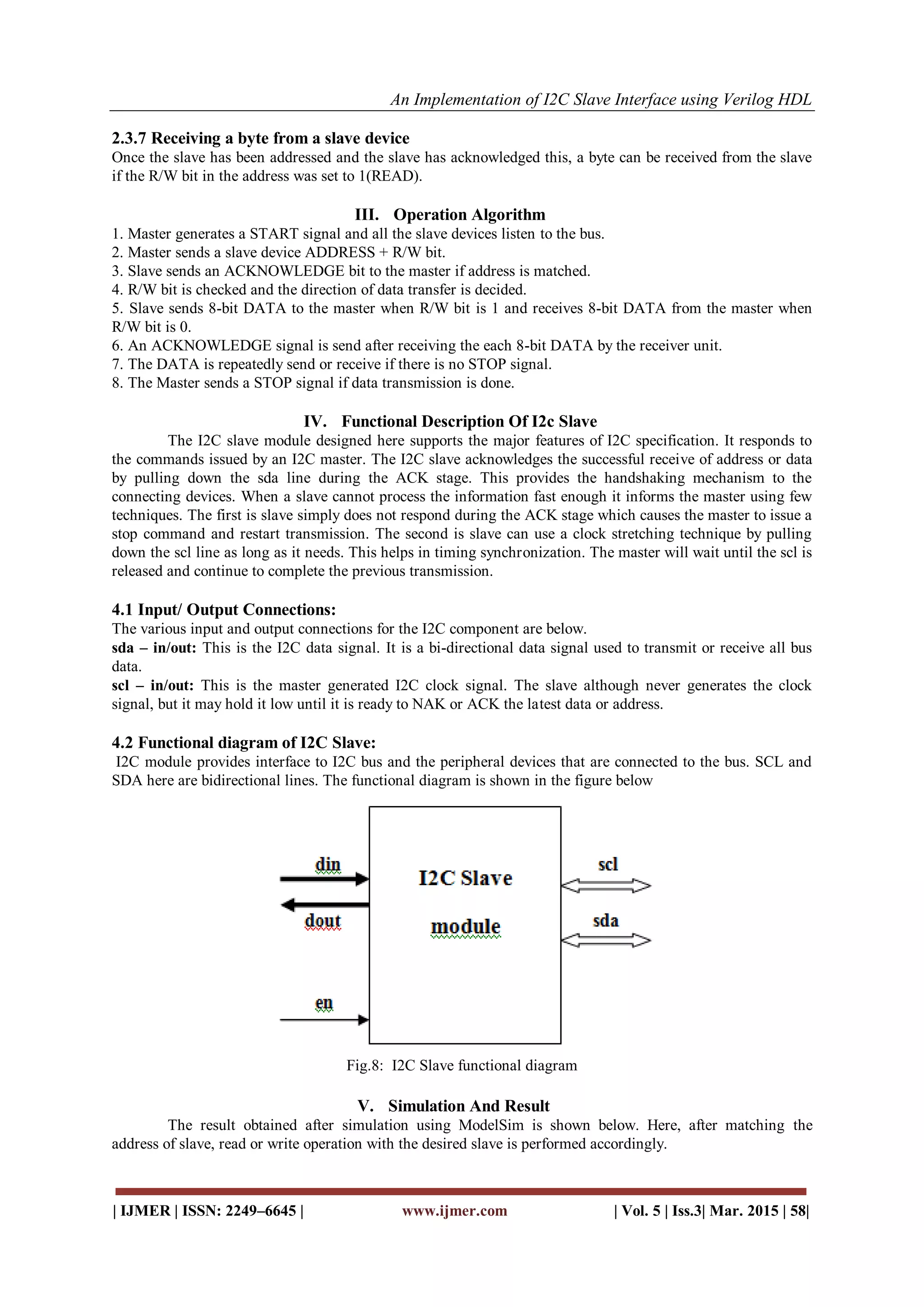 An Implementation of I2C Slave Interface using Verilog HDL | PDF