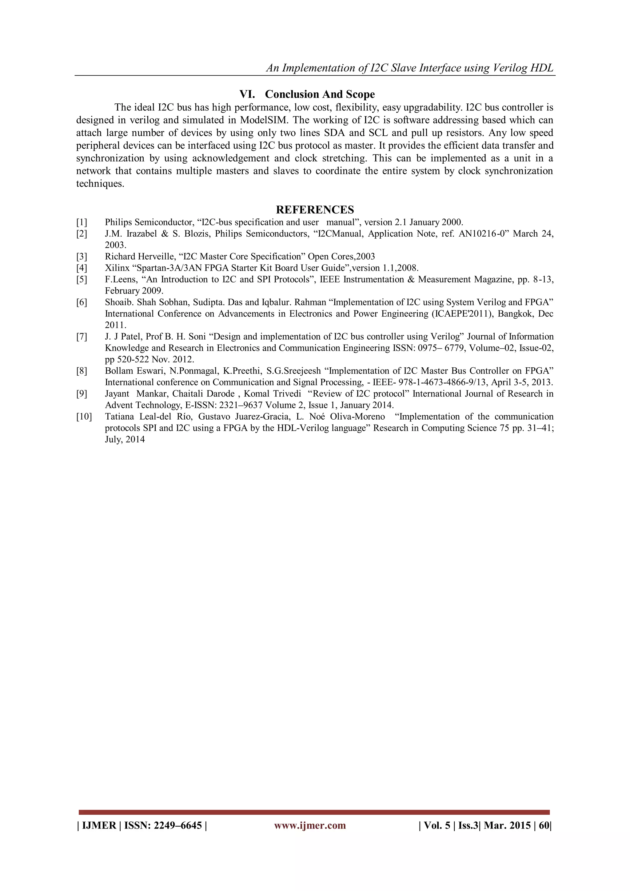 An Implementation of I2C Slave Interface using Verilog HDL | PDF