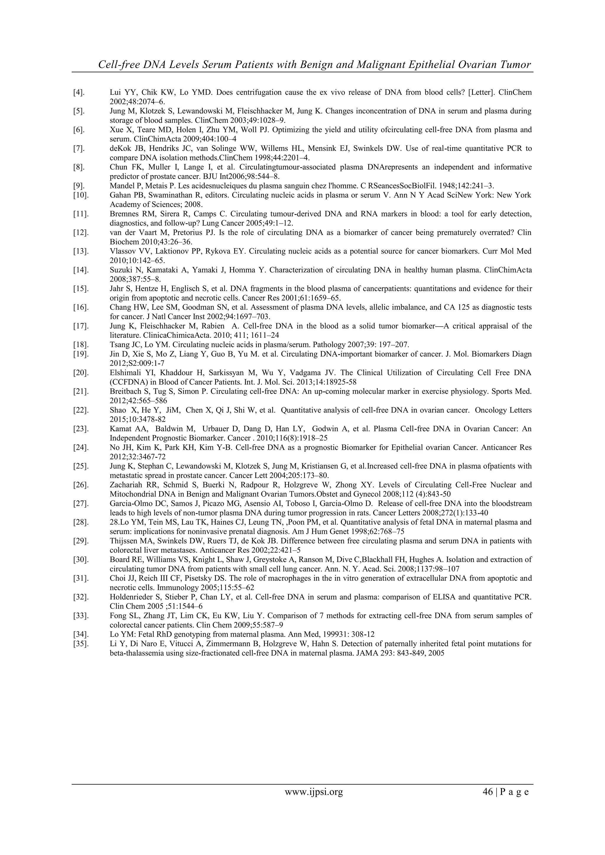 Cell-free DNA Levels Serum Patients with Benign and Malignant ...