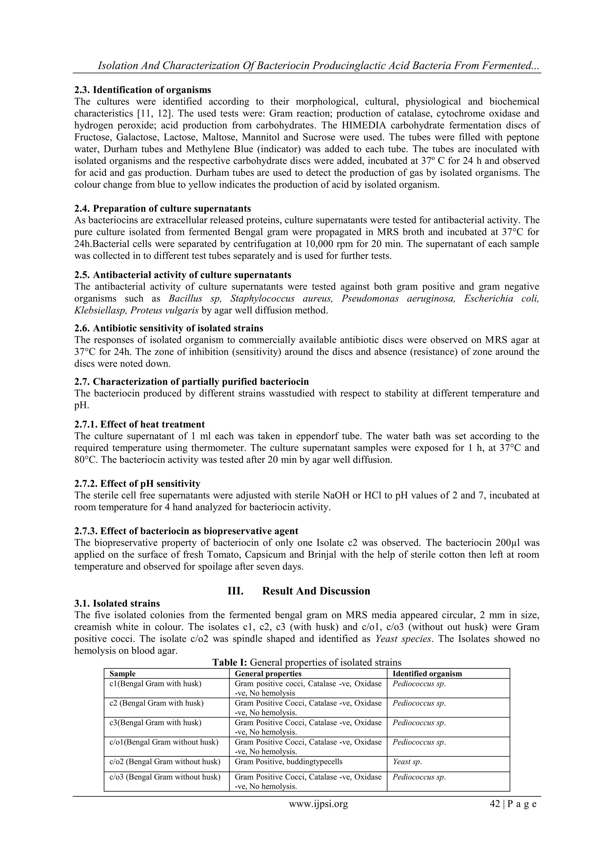 Isolation and Characterization of Bacteriocin Producing Lactic Acid Bacteria from Fermented ...