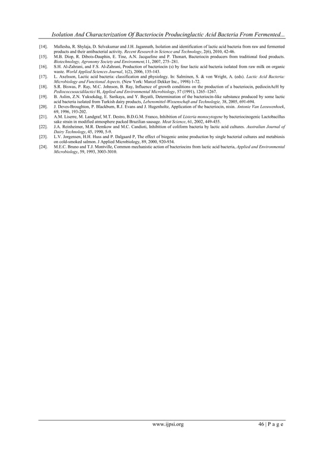 Isolation And Characterization Of Bacteriocin Producing Lactic Acid Bacteria From Fermented