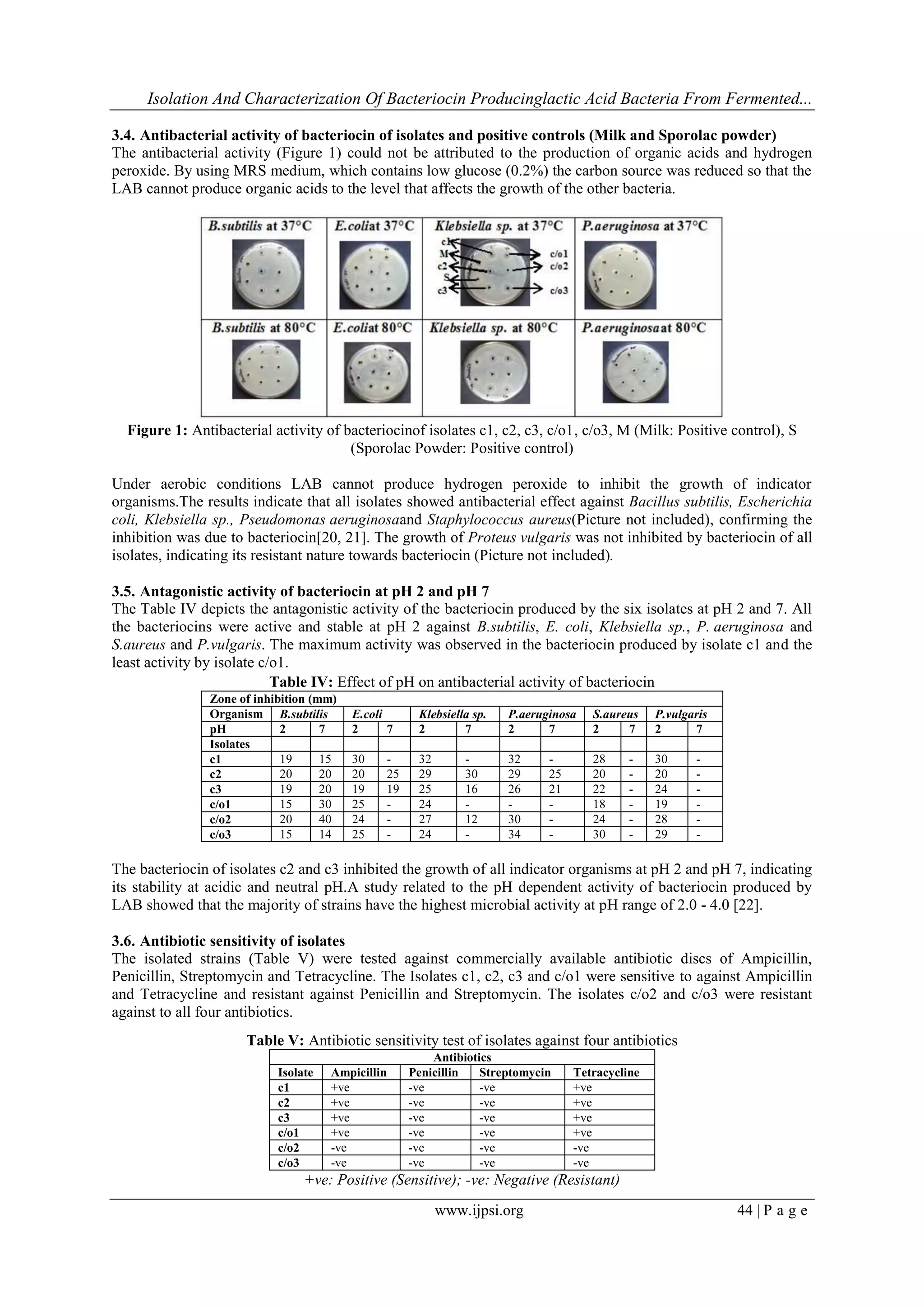 Isolation And Characterization Of Bacteriocin Producing Lactic Acid
