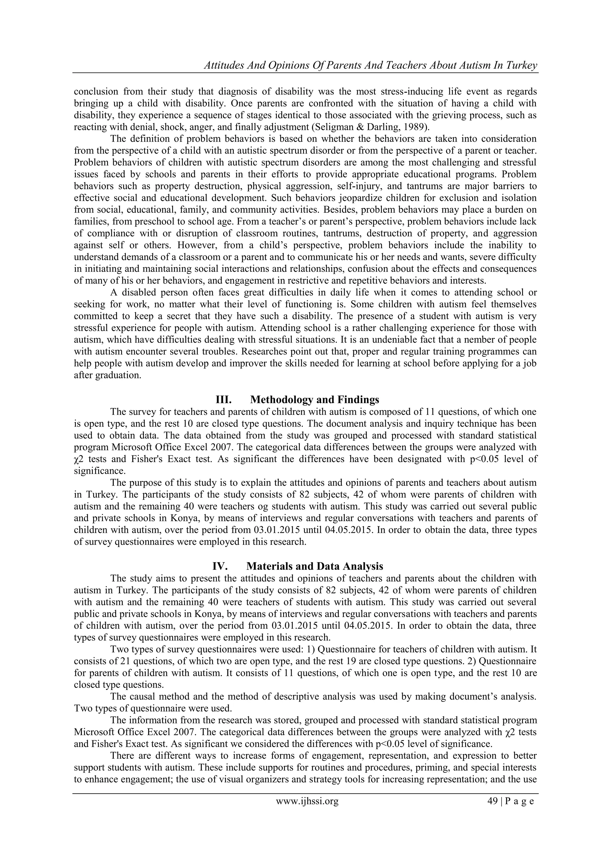 Attitudes And Opinions of Parents and Teachers About Autism in Turkey | PDF