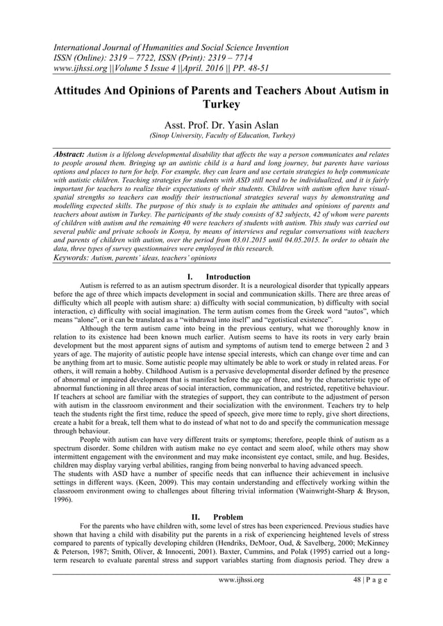 Attitudes And Opinions of Parents and Teachers About Autism in Turkey | PDF