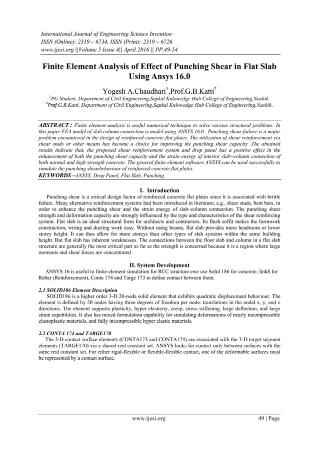 Finite Element Analysis of Effect of Punching Shear in Flat Slab Using Ansys 16.0 | PDF | Civil ...