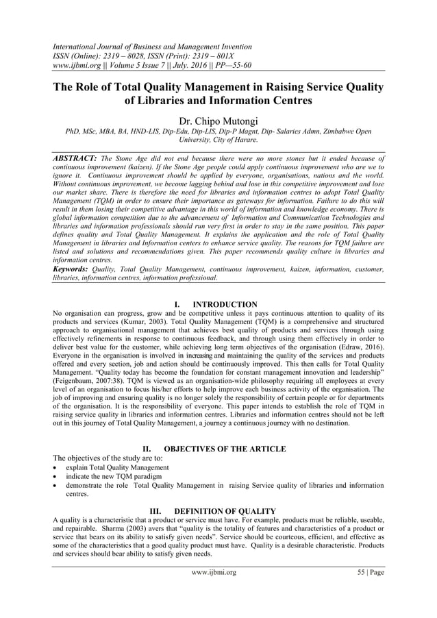 The Role of Total Quality Management in Raising Service Quality of ...