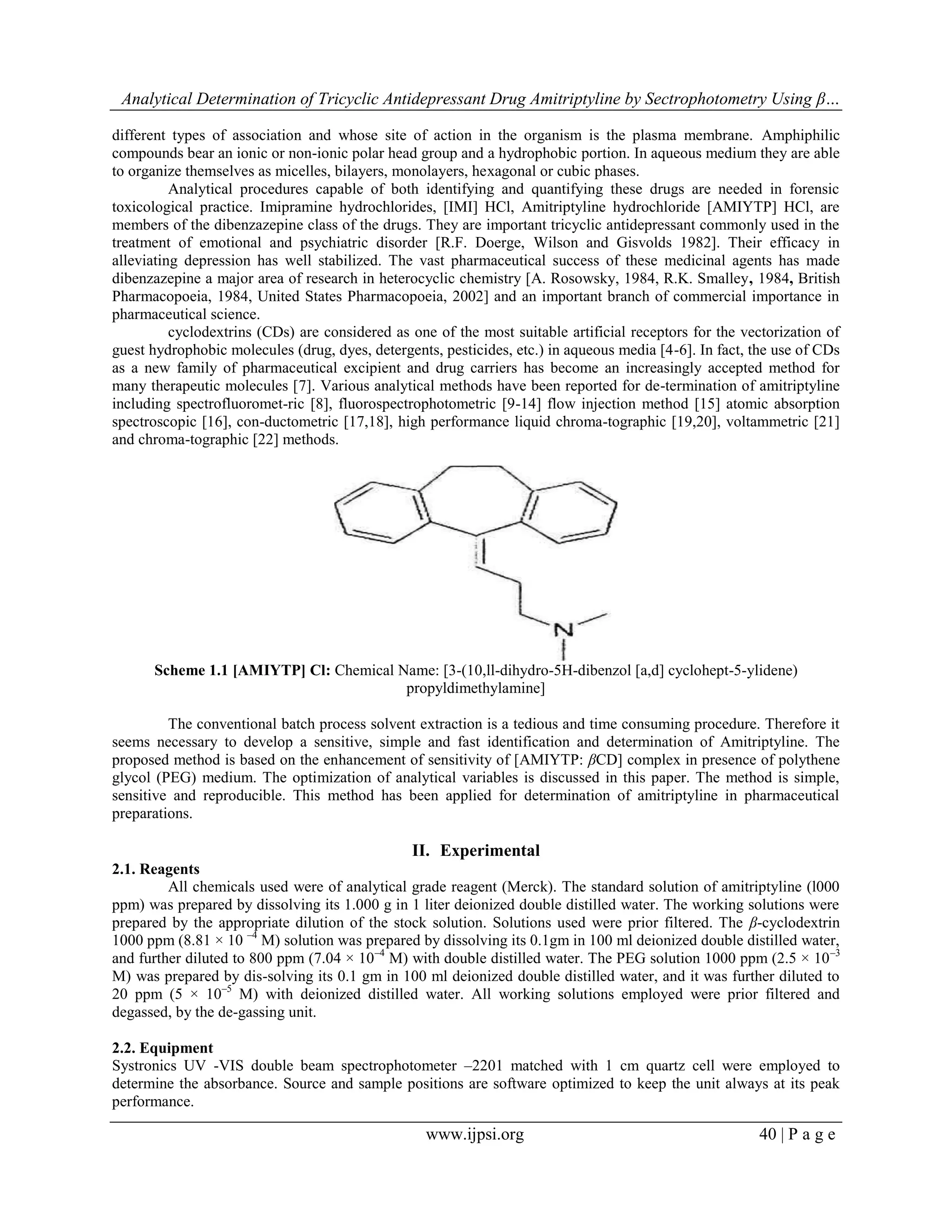 Analytical Determination of Tricyclic Antidepressant Drug Amitriptyline by Sectrophotometry ...
