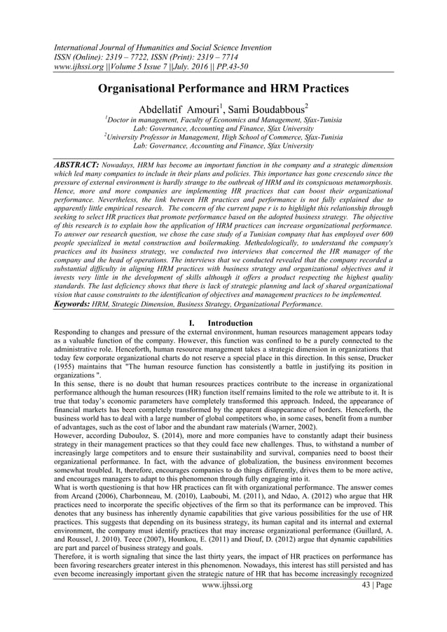 Organisational Performance and HRM Practices | PDF