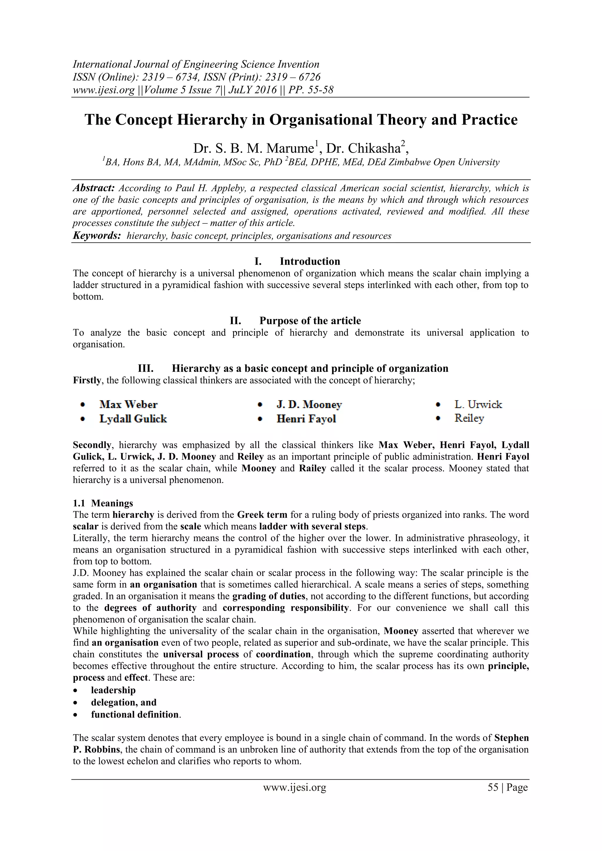 The Concept Hierarchy in Organisational Theory and Practice | PDF