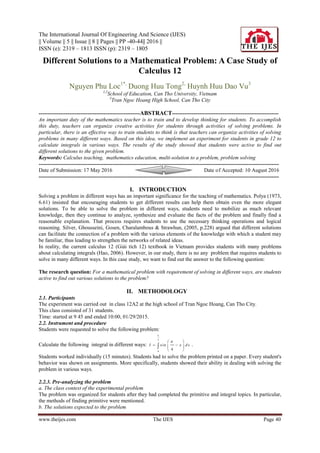 Different Solutions to a Mathematical Problem: A Case Study of Calculus ...