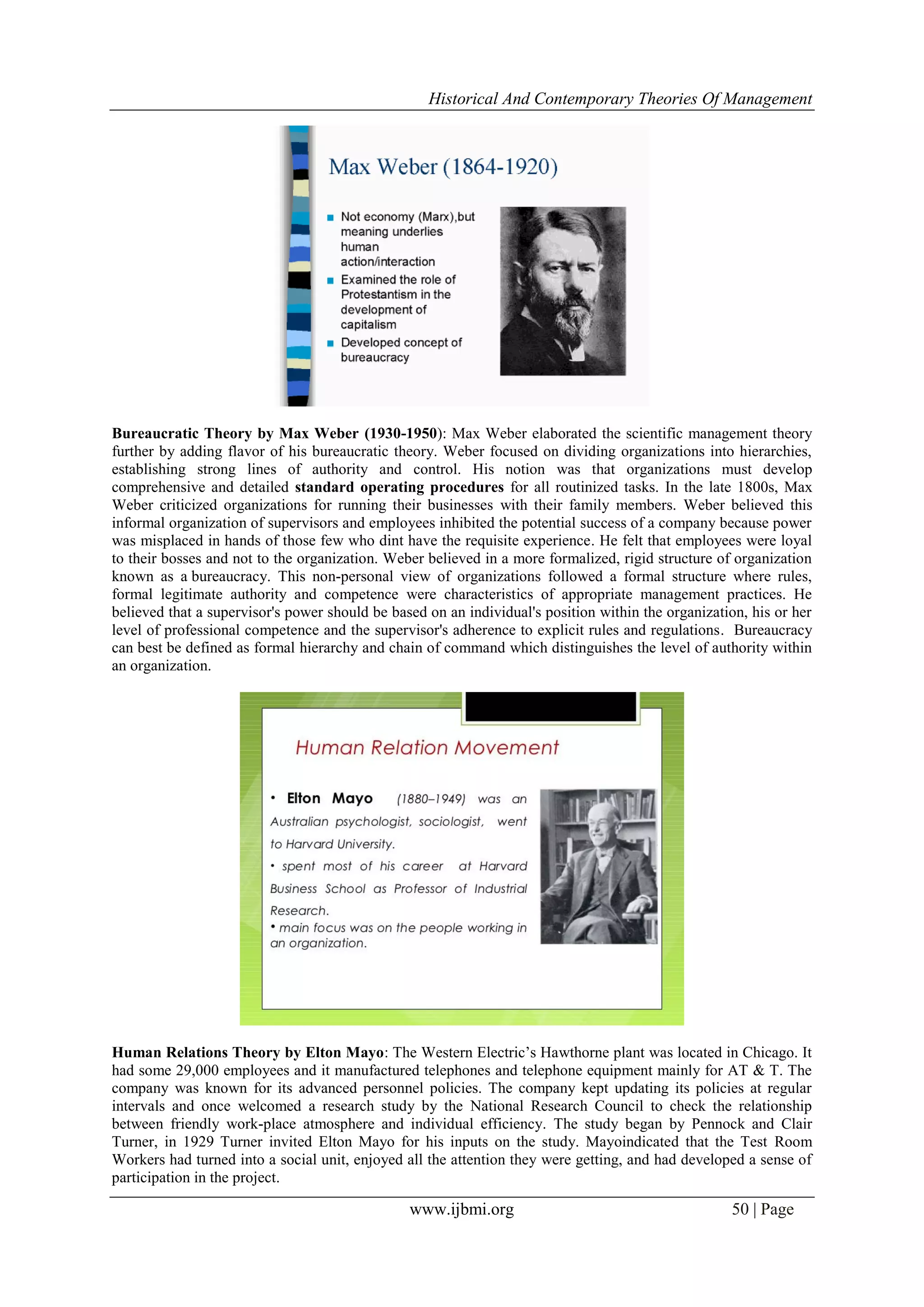 Historical and Contemporary Theories of Management | PDF