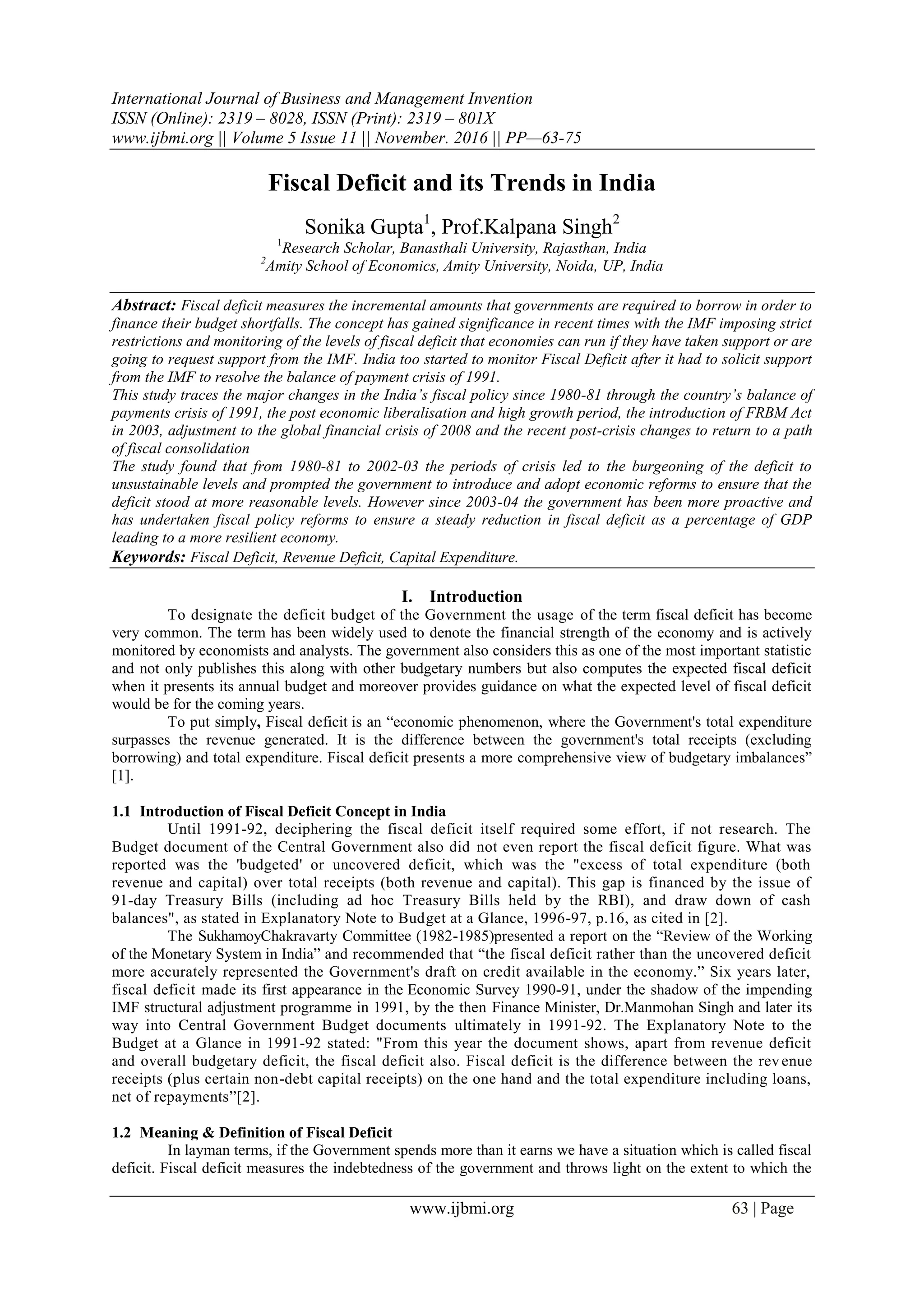 Fiscal Deficit and its Trends in India | PDF