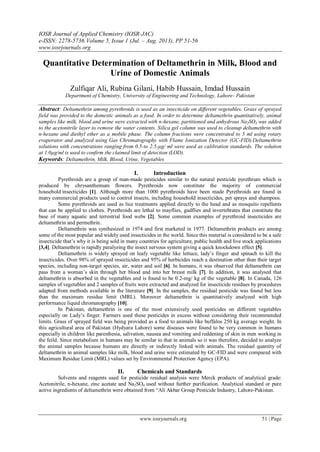 Quantitative Determination of Deltamethrin in Milk, Blood and Urine of Domestic Animals | PDF