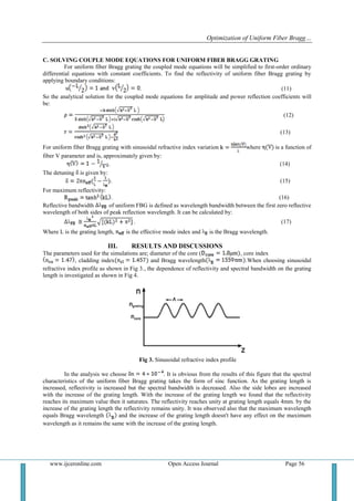 Optimization of Uniform Fiber Bragg Grating Reflection Spectra for Maximum Reflectivity and ...