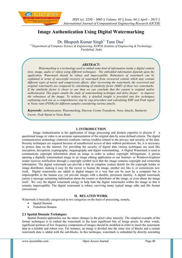 Image Authentication Using Digital Watermarking | PDF