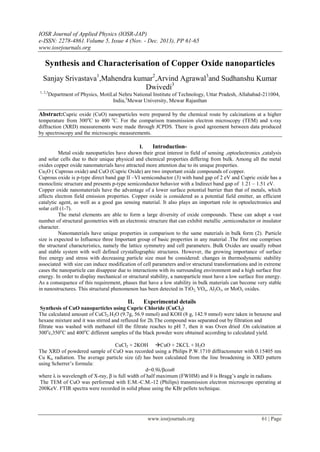 Synthesis and Characterisation of Copper Oxide nanoparticles | PDF