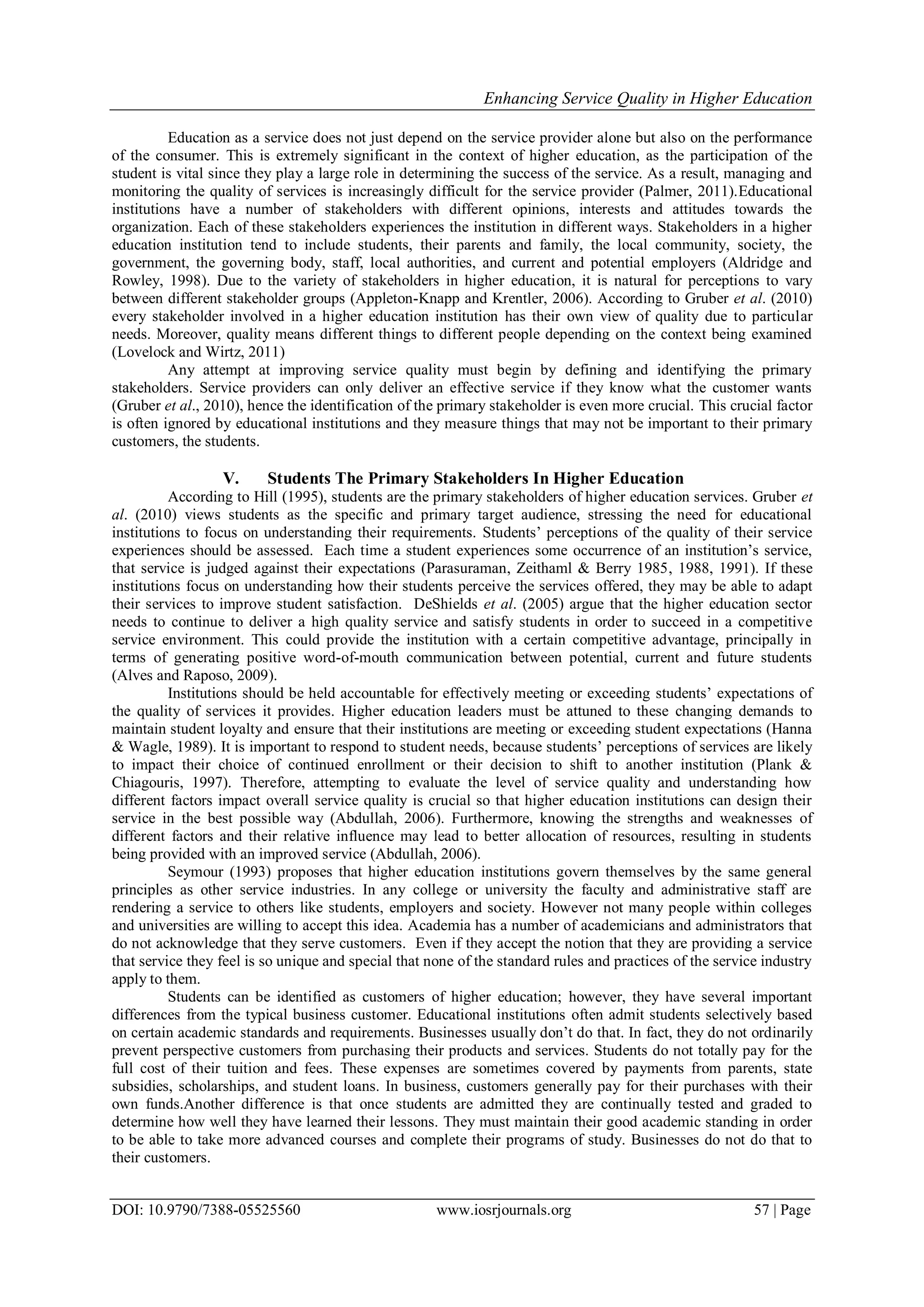Enhancing Service Quality in Higher Education | PDF