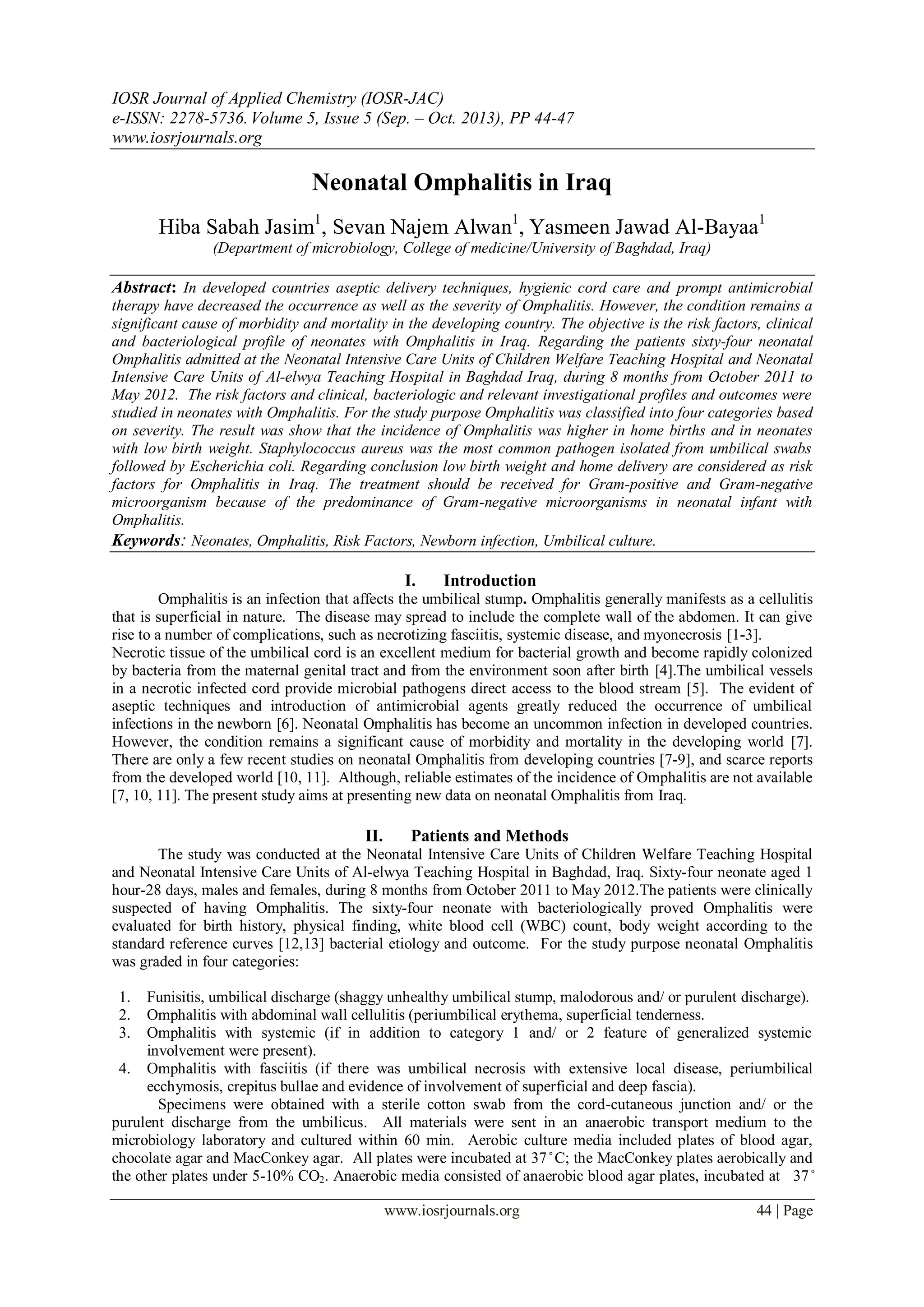 Neonatal Omphalitis in Iraq | PDF