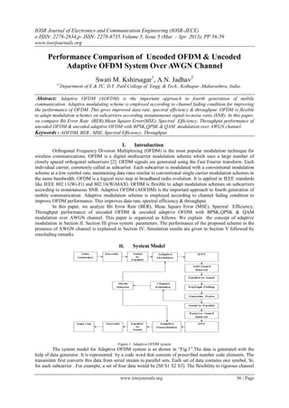 Performance Comparison of Uncoded OFDM & Uncoded Adaptive OFDM System Over AWGN Channel | PDF