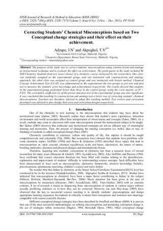 Correcting Students’ Chemical Misconceptions based on Two Conceptual change strategies and their ...