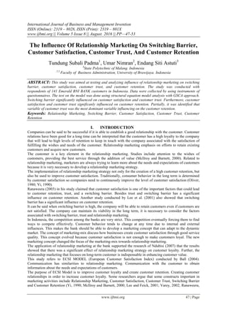 The Influence Of Relationship Marketing On Switching Barrier, Customer ...