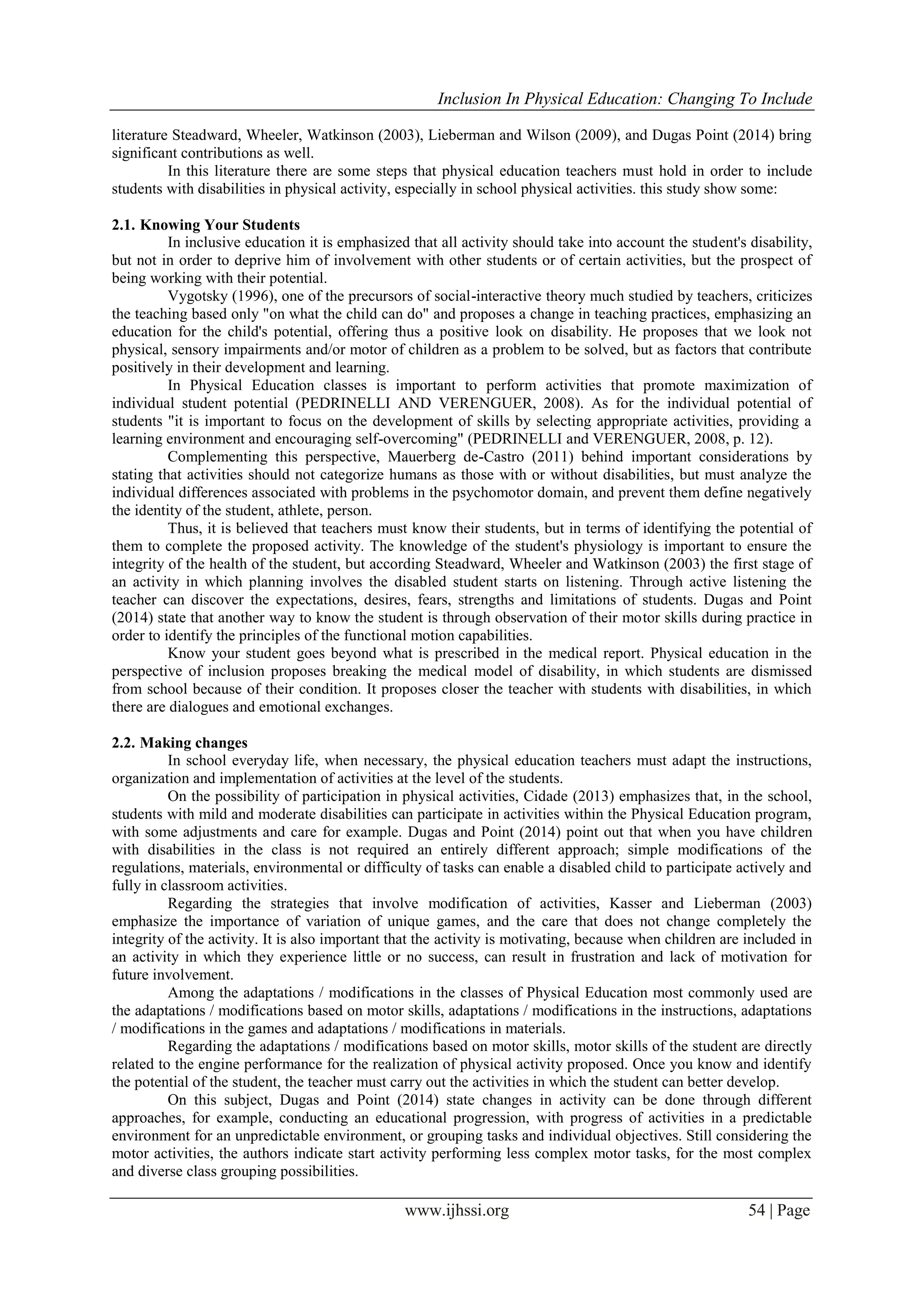 Inclusion in Physical Education: Changing To Include | PDF