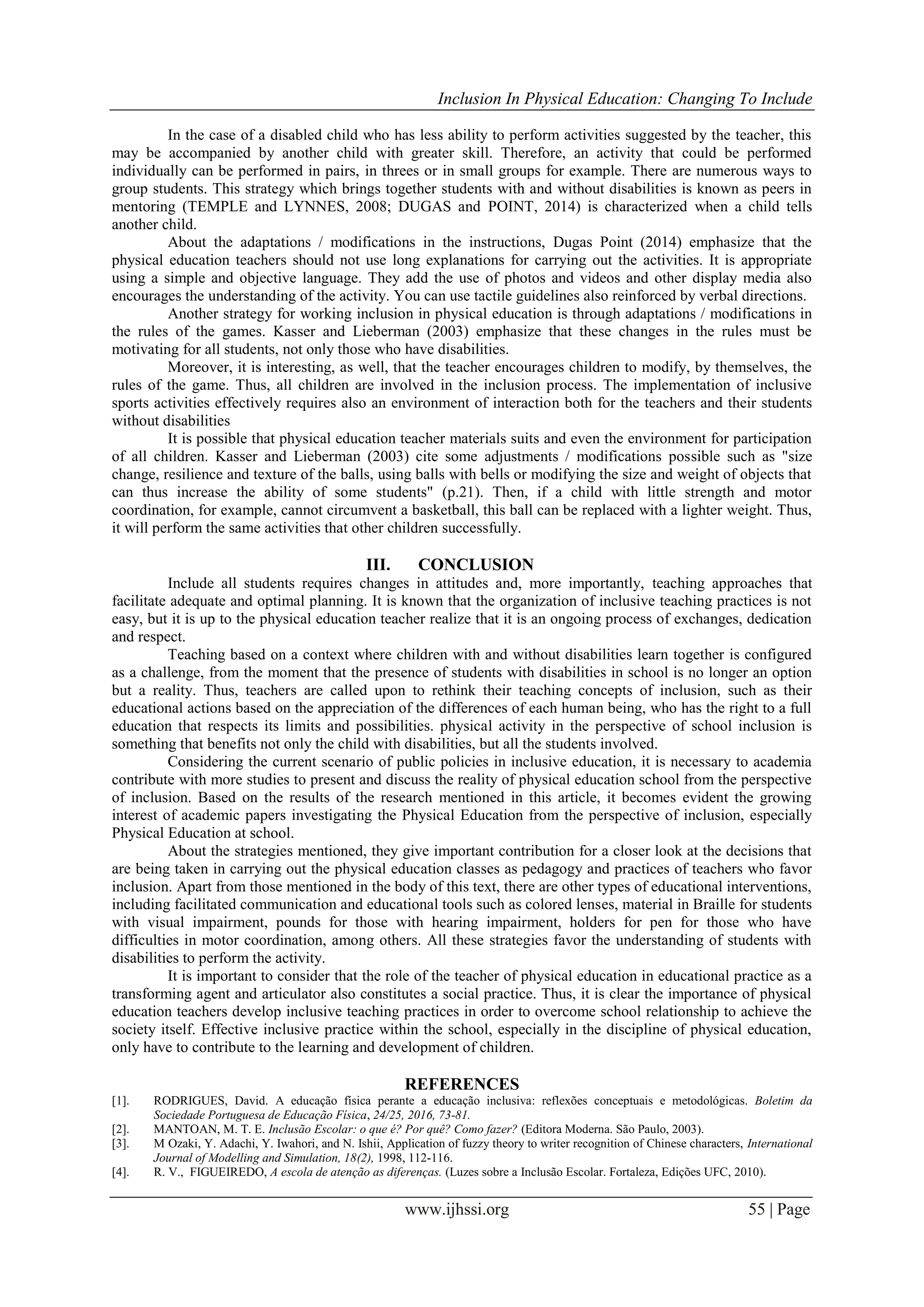 Inclusion in Physical Education: Changing To Include | PDF