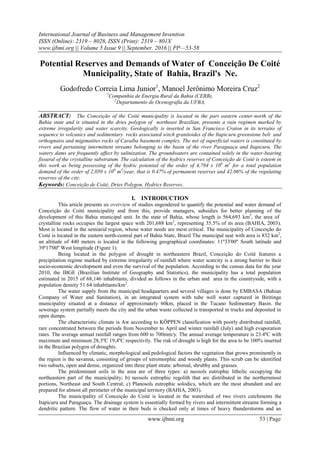 Potential Reserves and Demands of Water of Conceição De Coité ...