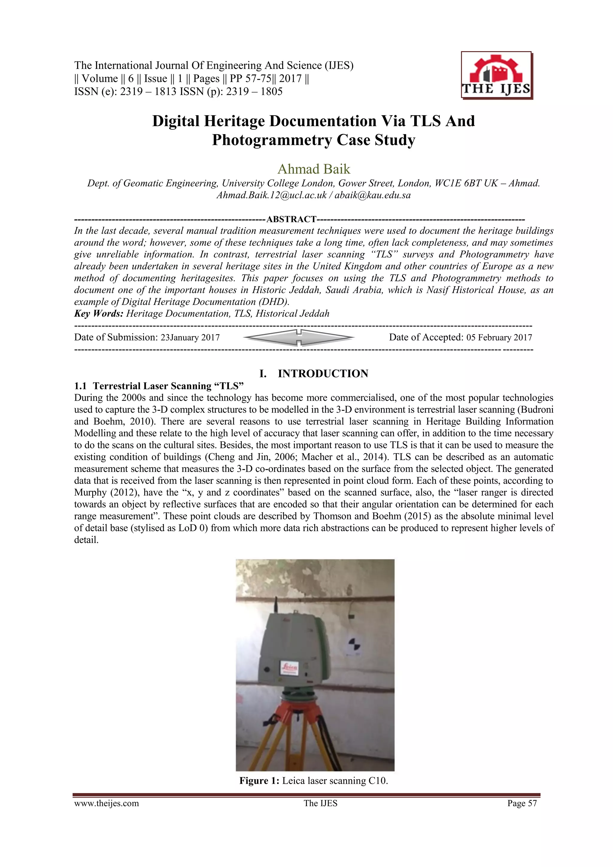Digital Heritage Documentation Via TLS And Photogrammetry Case Study | PDF