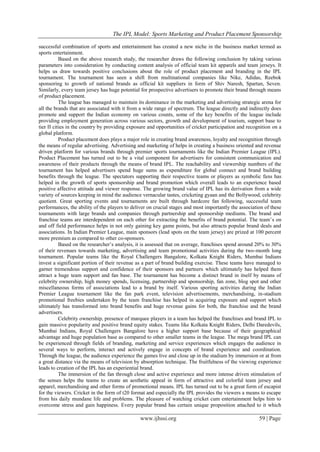 The IPL Model: Sports Marketing and Product Placement Sponsorship | PDF