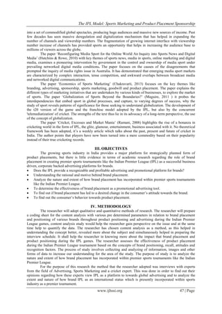 The IPL Model: Sports Marketing and Product Placement Sponsorship | PDF