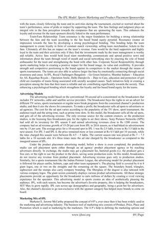 The IPL Model: Sports Marketing and Product Placement Sponsorship | PDF