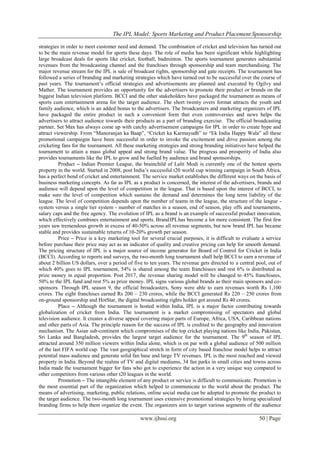 The IPL Model: Sports Marketing and Product Placement Sponsorship | PDF