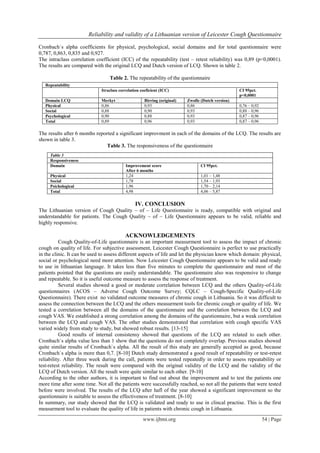 Reliability and validity of a Lithuanian version of Leicester Cough ...