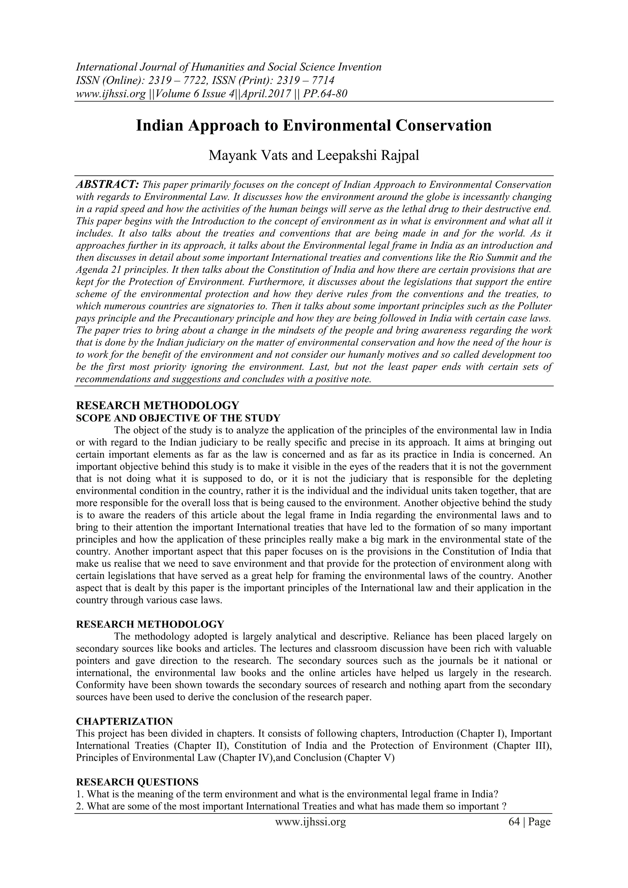 Indian Approach to Environmental Conservation | PDF