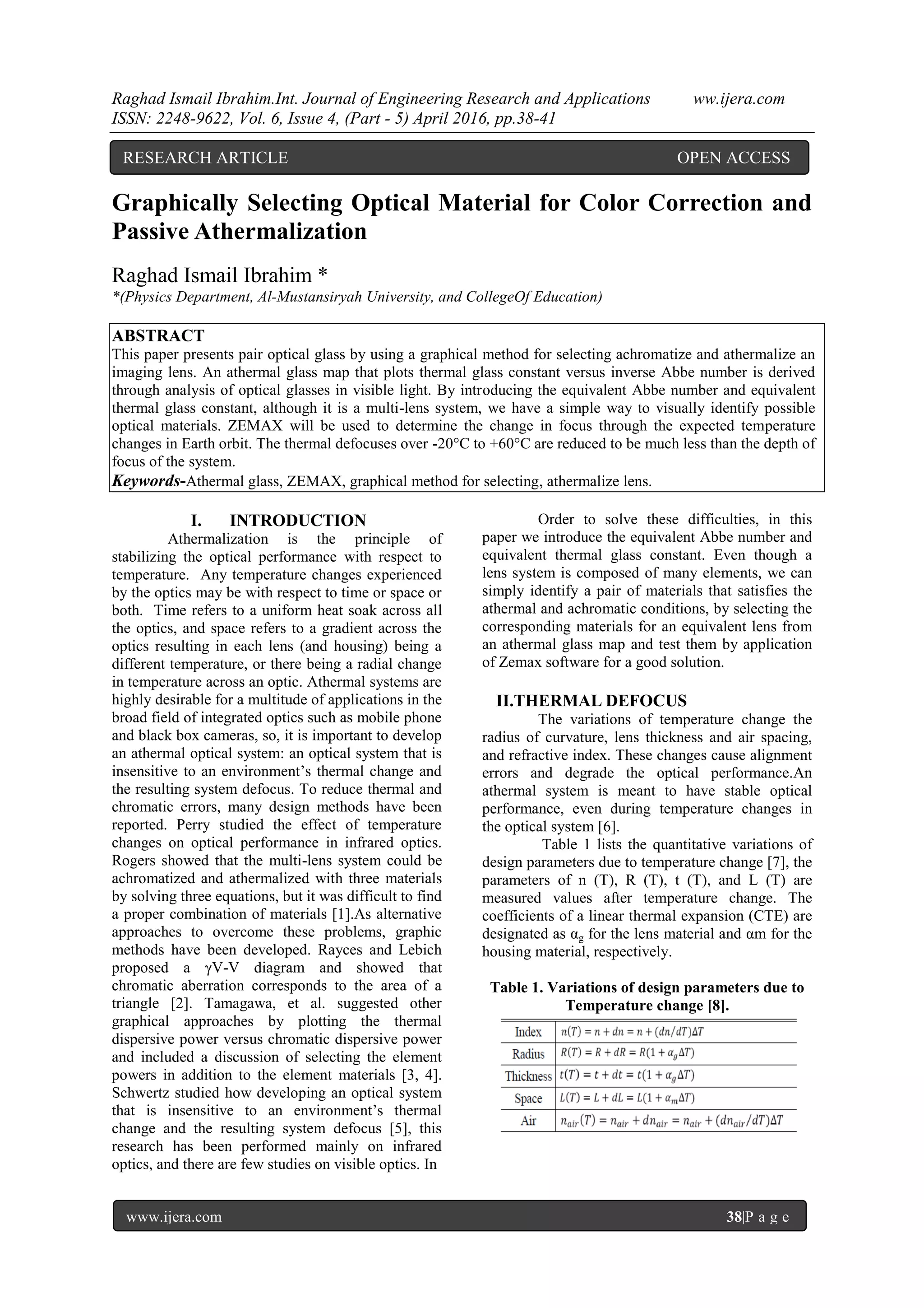 Graphically Selecting Optical Material for Color Correction and Passive ...
