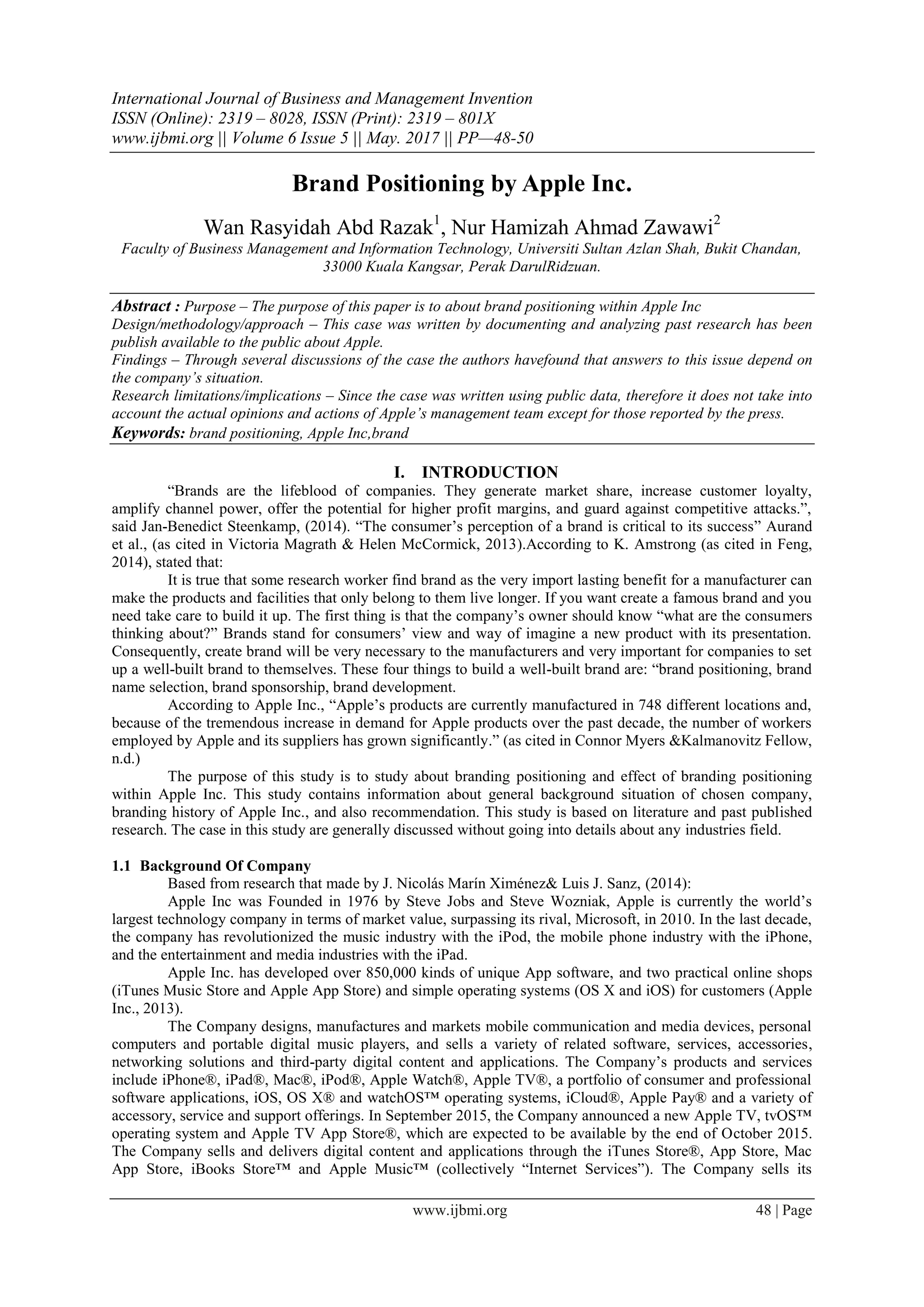 Brand Positioning by Apple Inc. | PDF