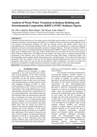 Analysis of Waste Water Treatment in Kaduna Refining and Petrochemicals Corporation (KRPC) (NNPC ...