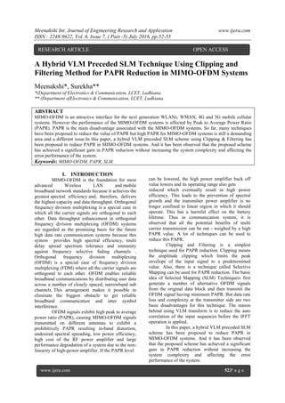 A Hybrid VLM Preceded SLM Technique Using Clipping and Filtering Method for PAPR Reduction in ...
