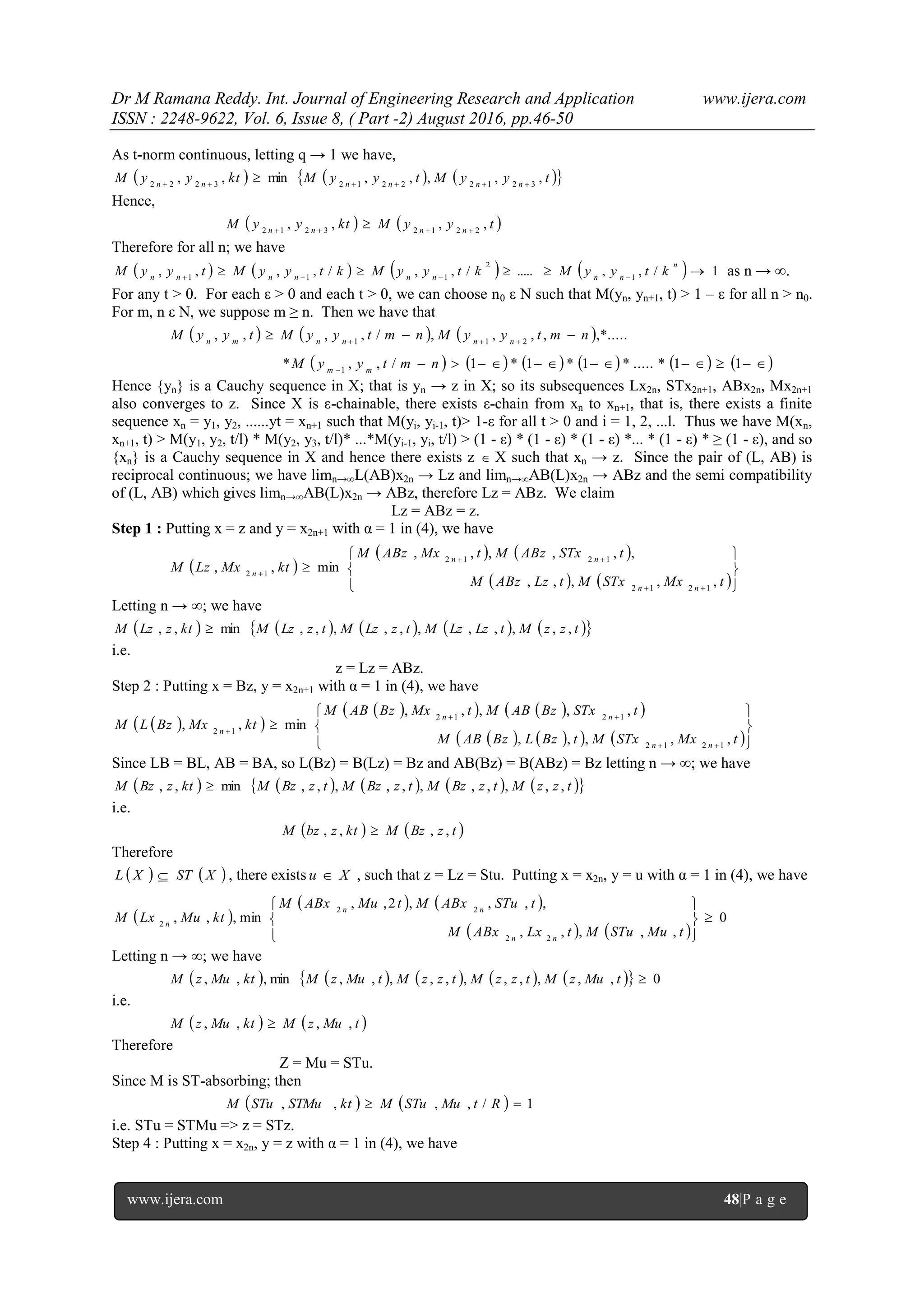 Fixed Point Theorem in Fuzzy Metric Space | PDF