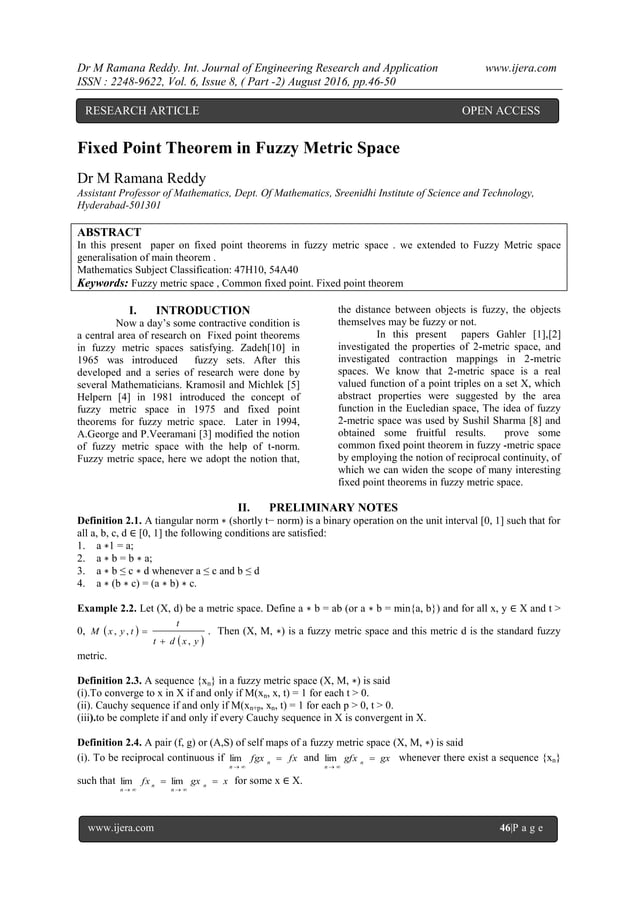 Fixed Point Theorem in Fuzzy Metric Space | PDF