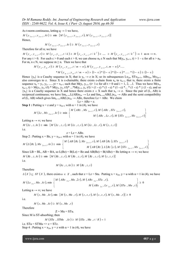 Fixed Point Theorem in Fuzzy Metric Space | PDF